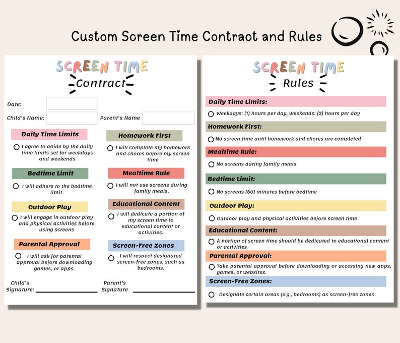 Screen Time Contract for Kids, Printable Screen Time Rules, Editable ...