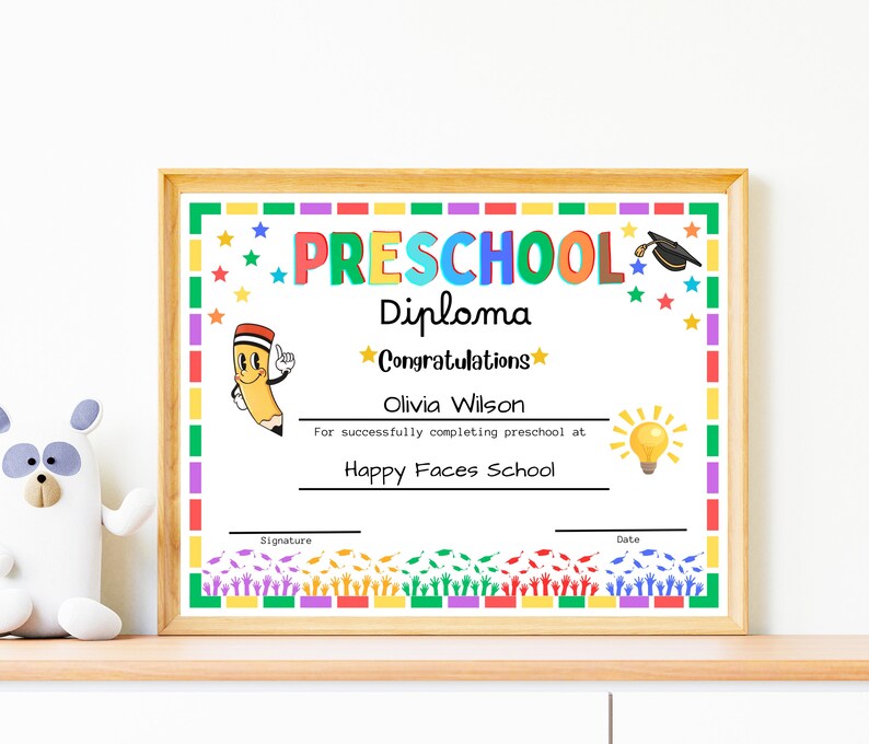 Editable Preschool Graduation Diploma , Graduation Certificate, Last ...