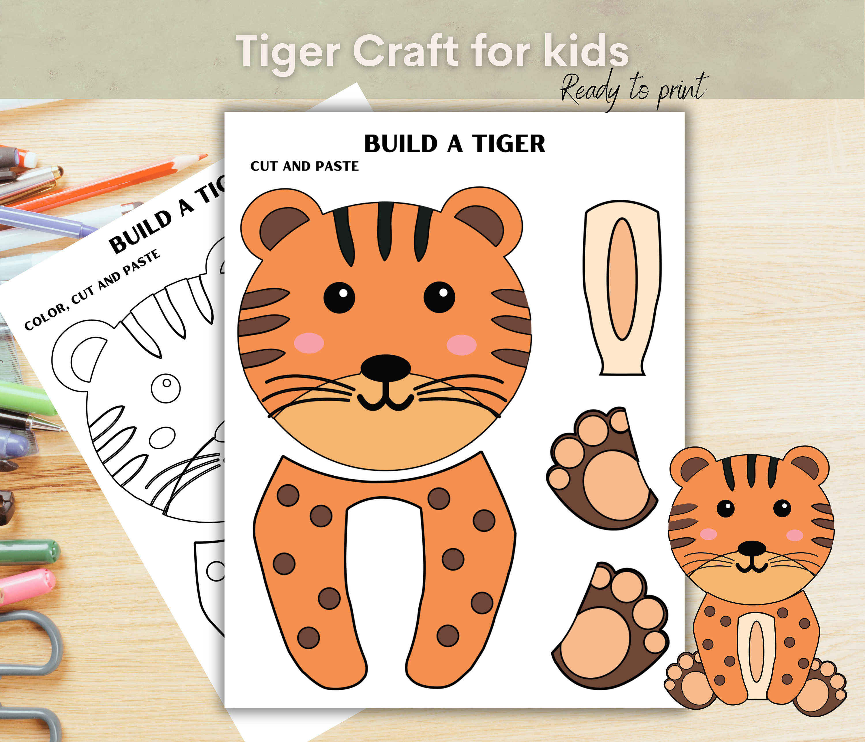 Tiger Cut Paste Activity, Preschool Cutting Practice, Kindergarten ...