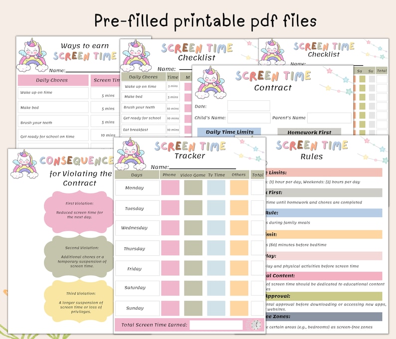 Screen Time Bundle for Kids, Screen Time Contract Printable, Screen ...