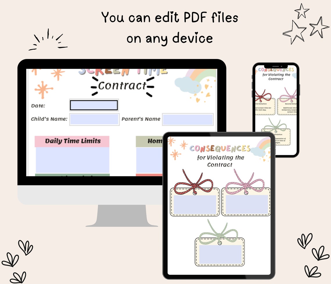 Screen Time Contract and Violation Consequences, Printable Screen Time ...