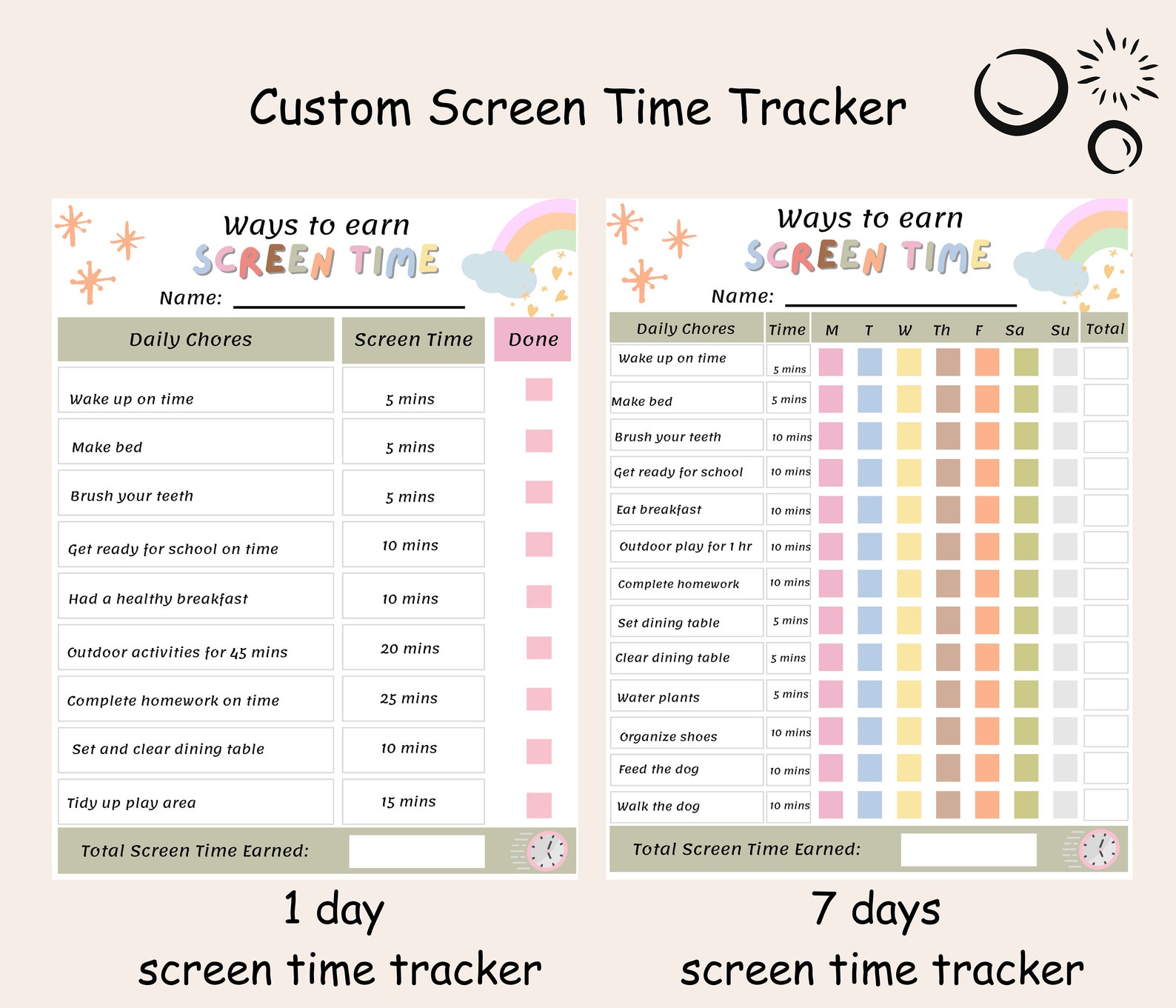 Screen Time Tracker for Kids, Editable Printable Screen Time Chart, How ...