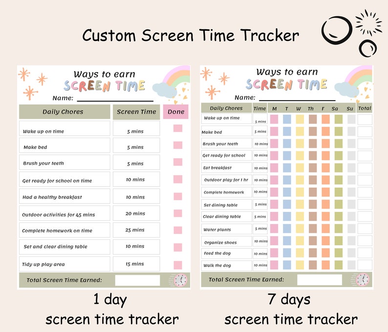 Screen Time Tracker for Kids, Editable Printable Screen Time Chart, How ...