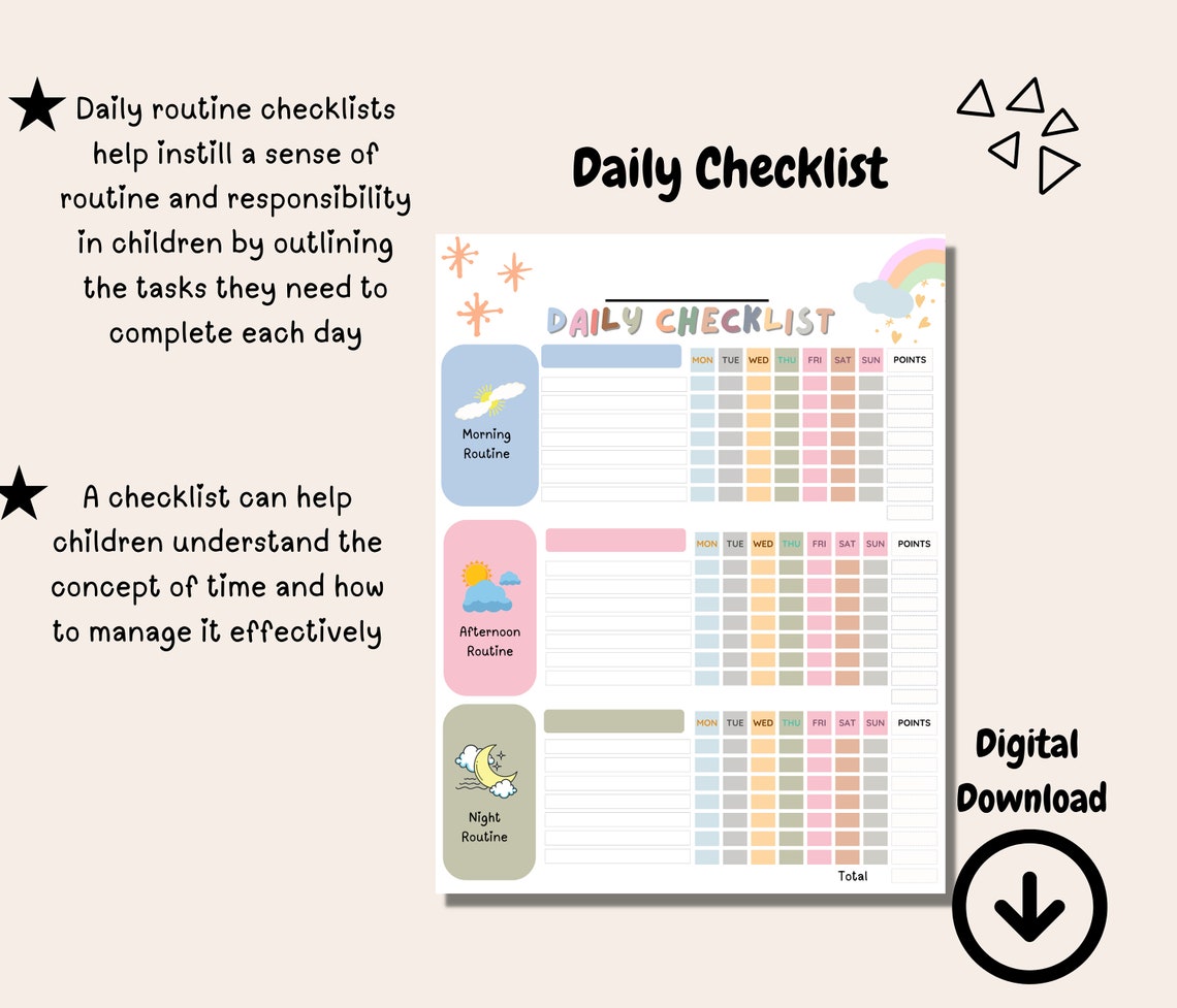 Daily Routine Checklist for Kids Kids Morning Routine Checklist, Daily ...