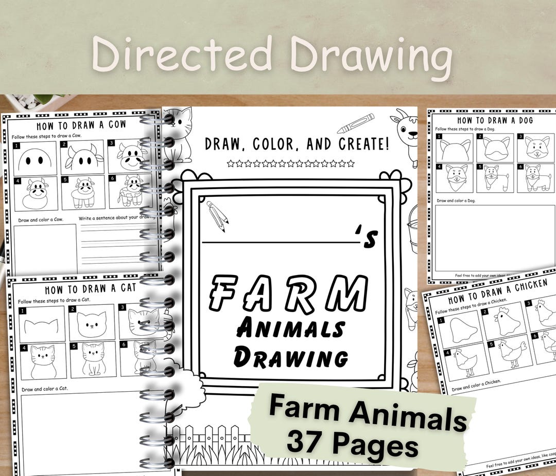 Directed Drawing Farm Animals Worksheets, Sentence Writing Workbook ...
