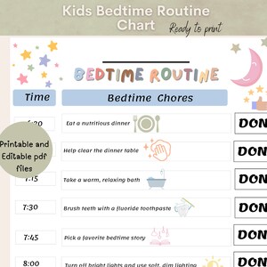 Bedtime Routine Chart Printable, Bedtime Visual Schedule, Nighttime ...