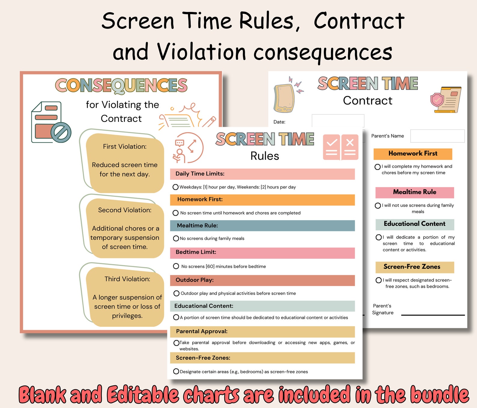 Screen Time Checklist for Kids, Screen Time Tokens, Screen Time ...
