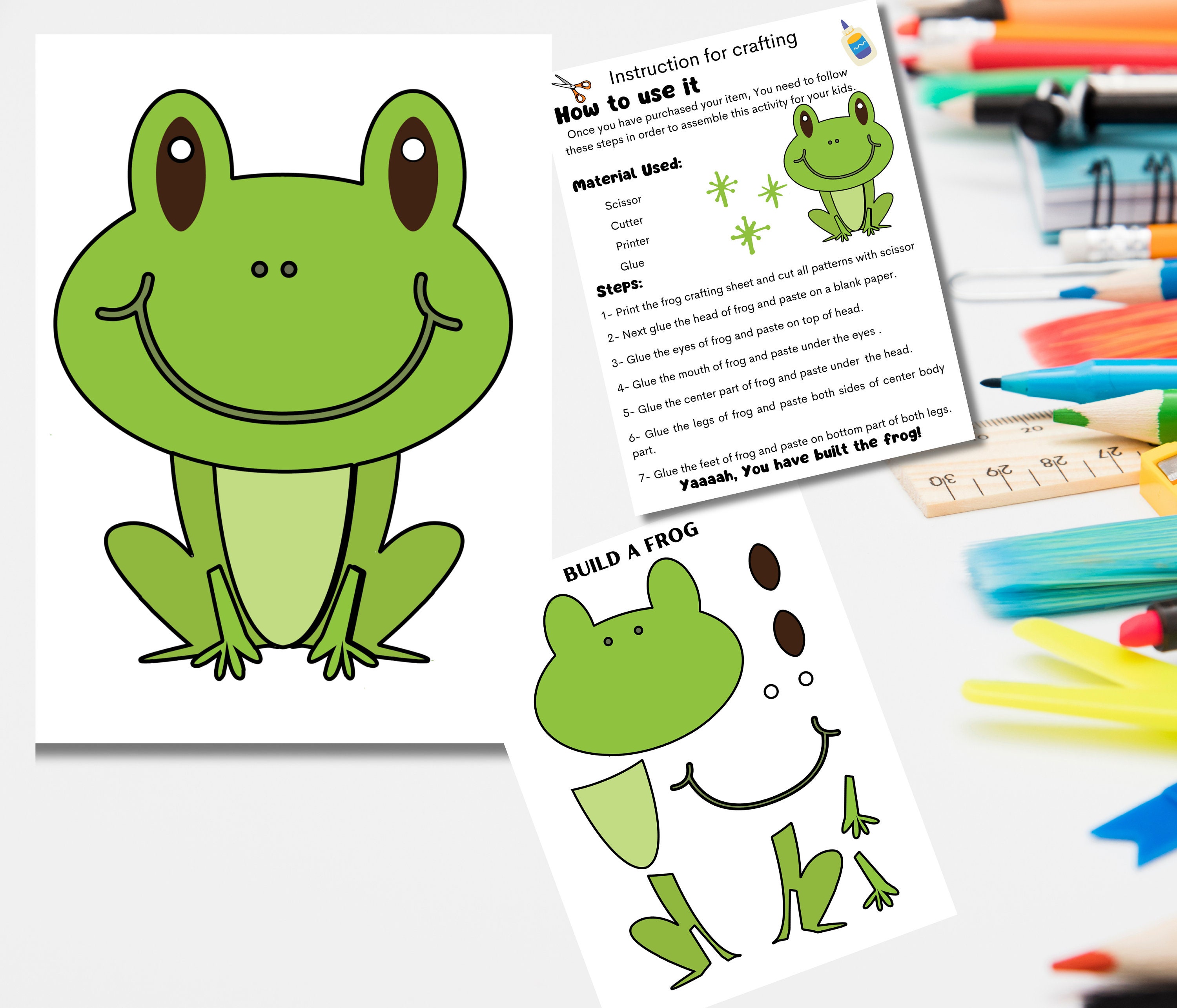 Frog Craft for Kids, Cut and Paste Activity Toddler, Fine Motor Skills ...