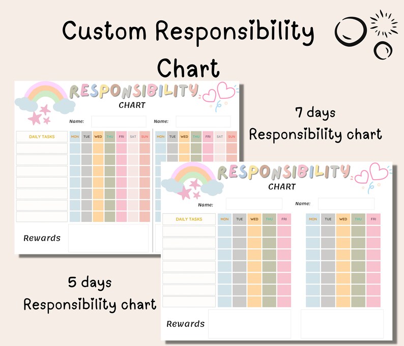 Responsibility Chart Two Kids, Editable Kids Chore Chart ...