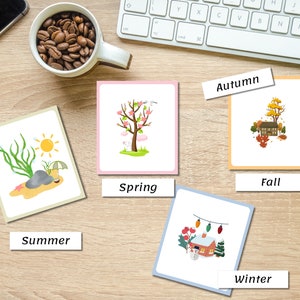 Four Seasons Flashcards for Kids, Printable Montessori Cards, Visual ...
