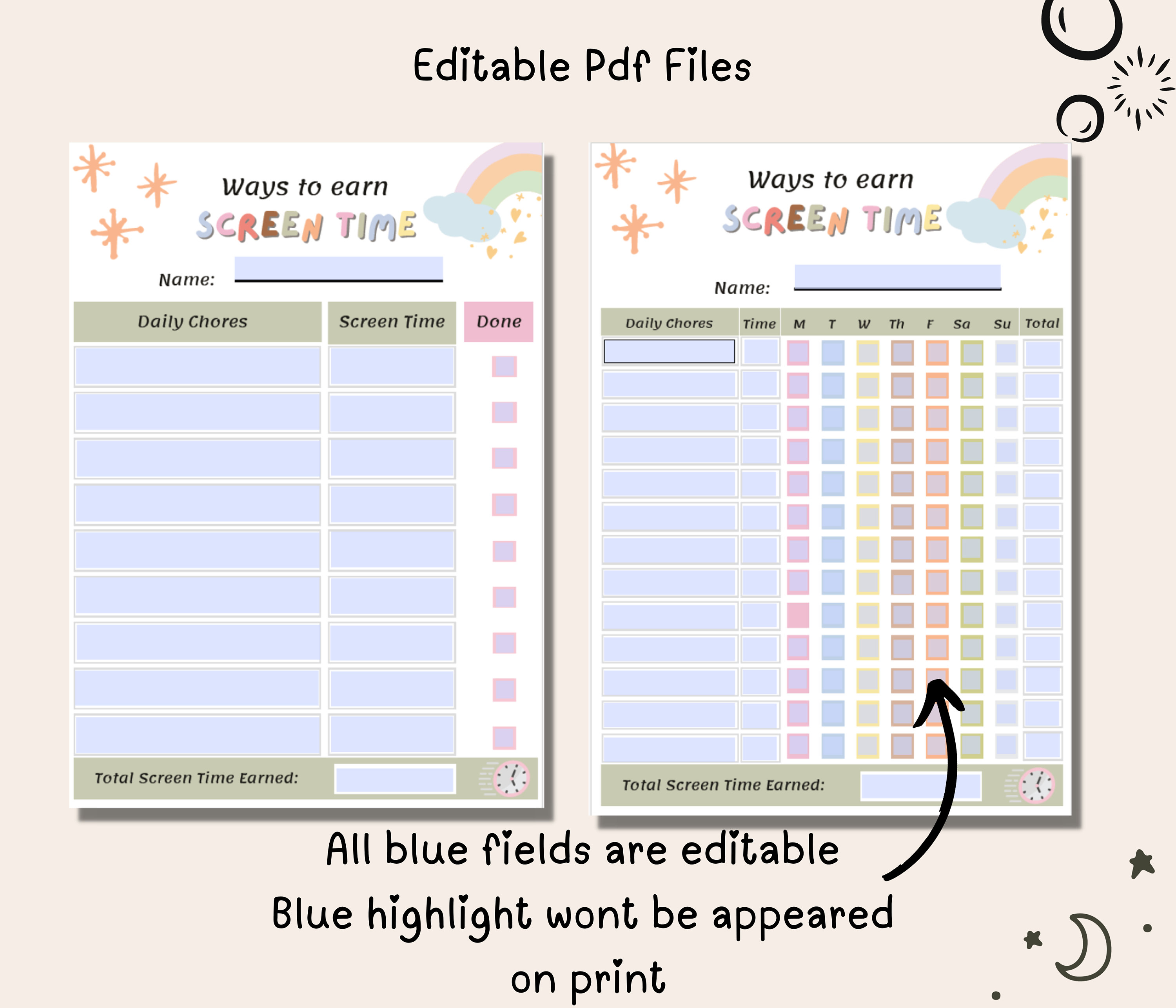 Screen Time Tracker for Kids, Editable Screen Time Checklist, Earn ...