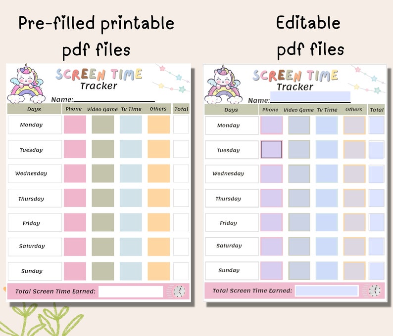Screen Time Tracker for Kids, Printable Weekly Screen Time Tracker ...