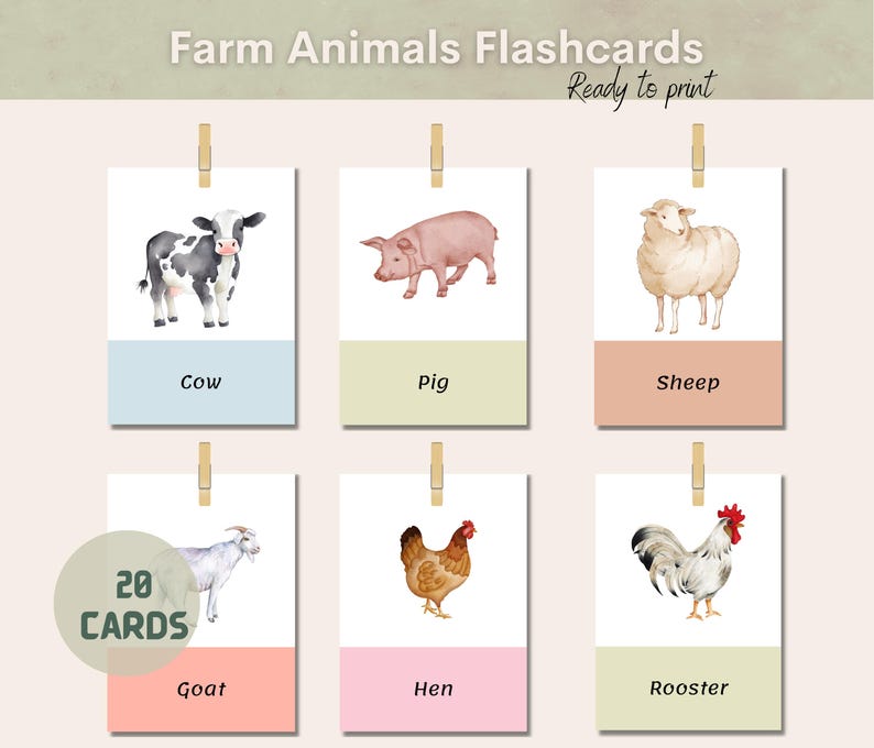 Farm Animals Flashcards Printable, 3-part Animal Flashcards ...
