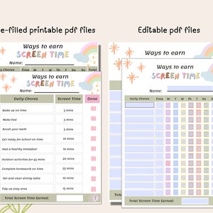 Screen Time Tracker for Kids, Editable Screen Time Checklist, Earn Screen Time Chart Printable ...