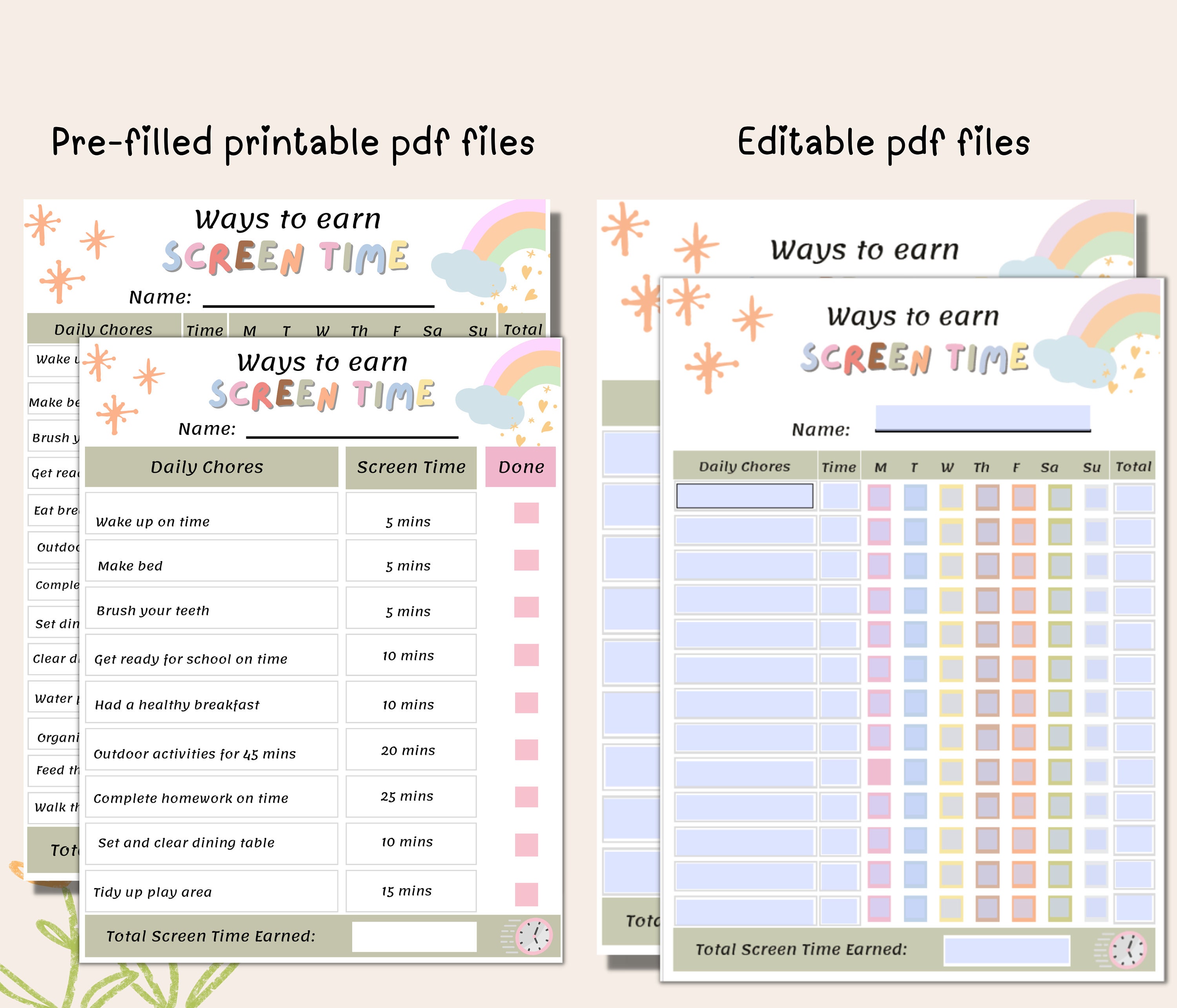 Screen Time Tracker for Kids, Editable Screen Time Checklist, Earn ...