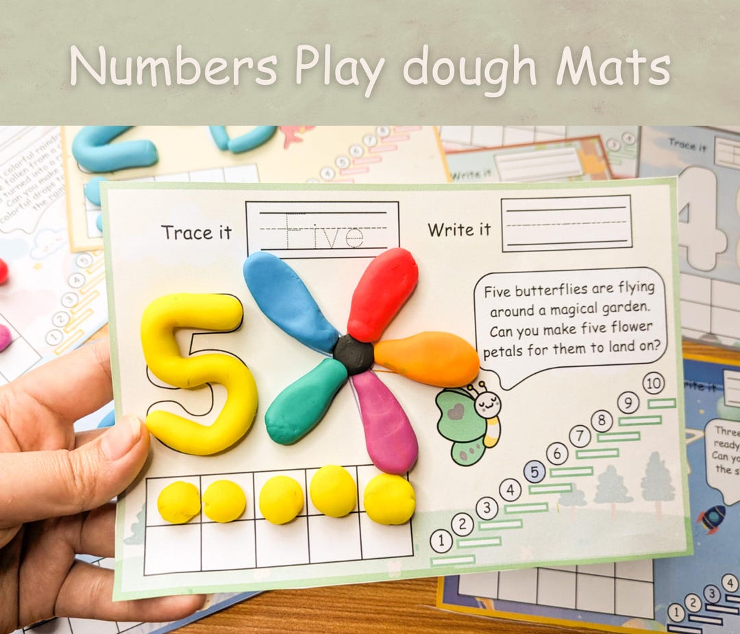 Playdough Mats Numbers and Counting Printable, Kindergarten Play Doh ...