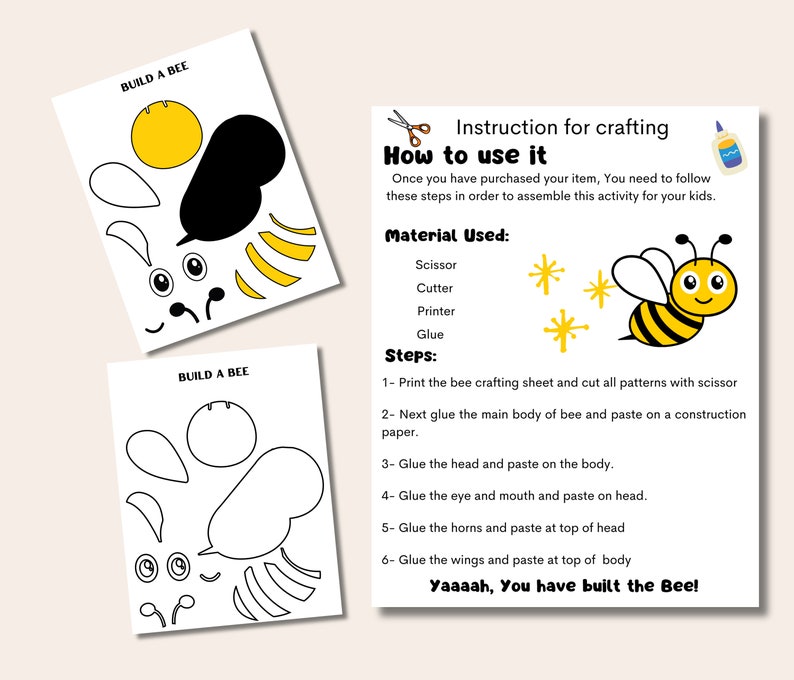 Bee Cut and Paste Worksheet for Kids, Cutting Practice Preschool ...