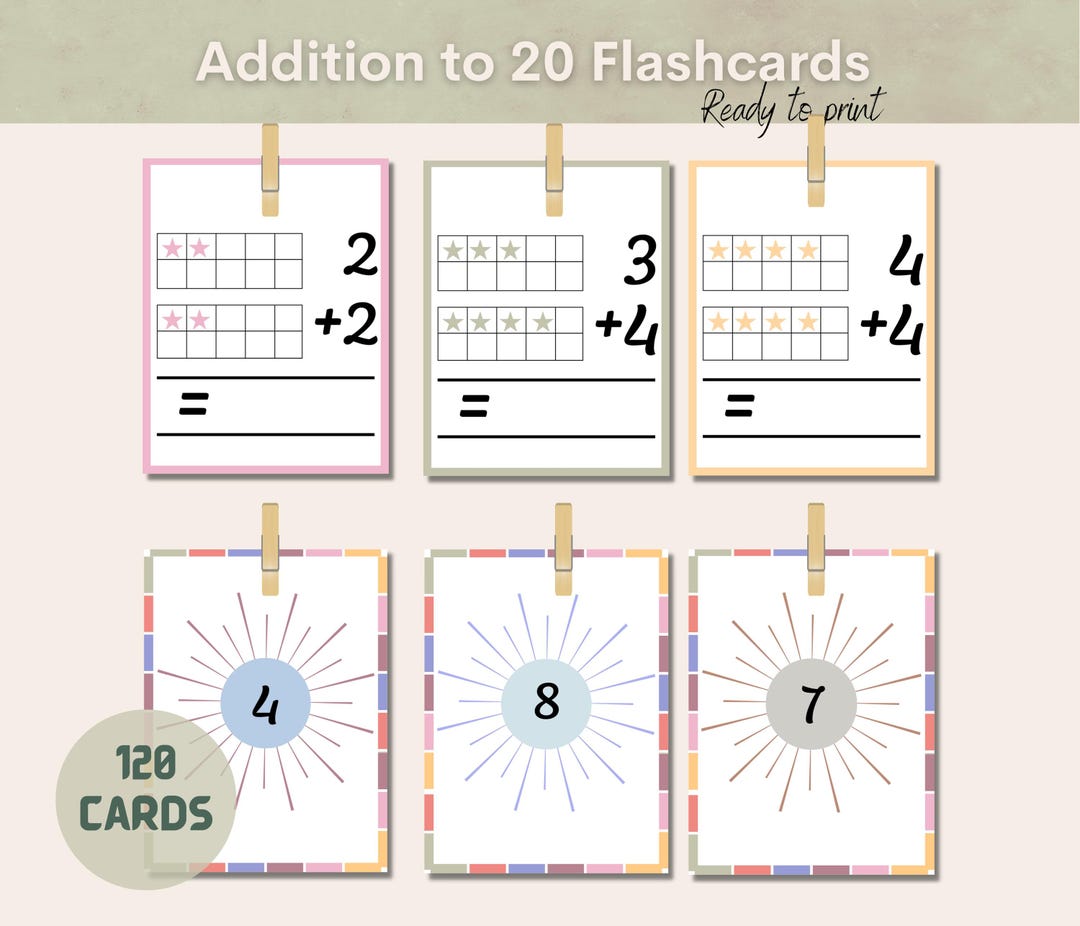Addition to 20 Flashcards for Kids, Addition 0 to 20, Fun Learning ...