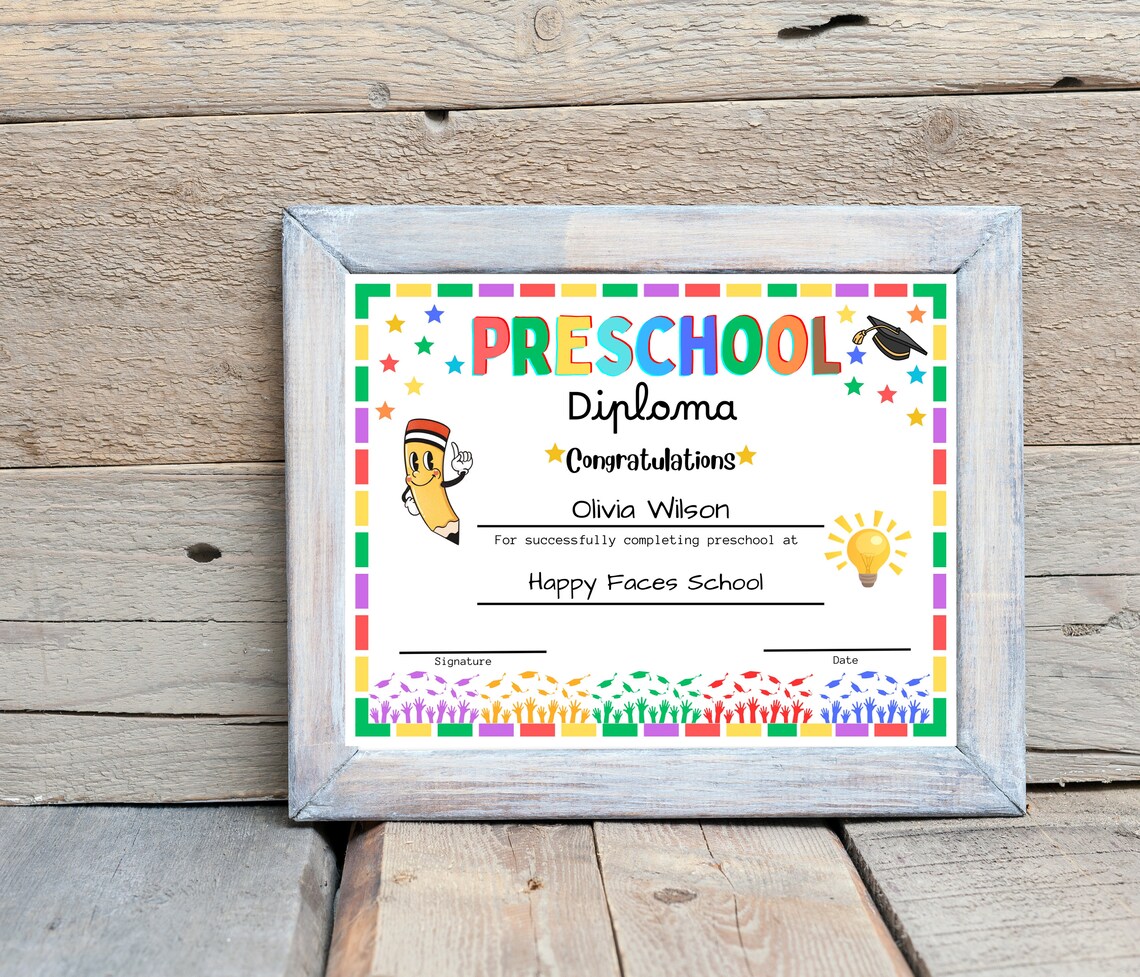Editable Preschool Graduation Diploma , Graduation Certificate, Last ...
