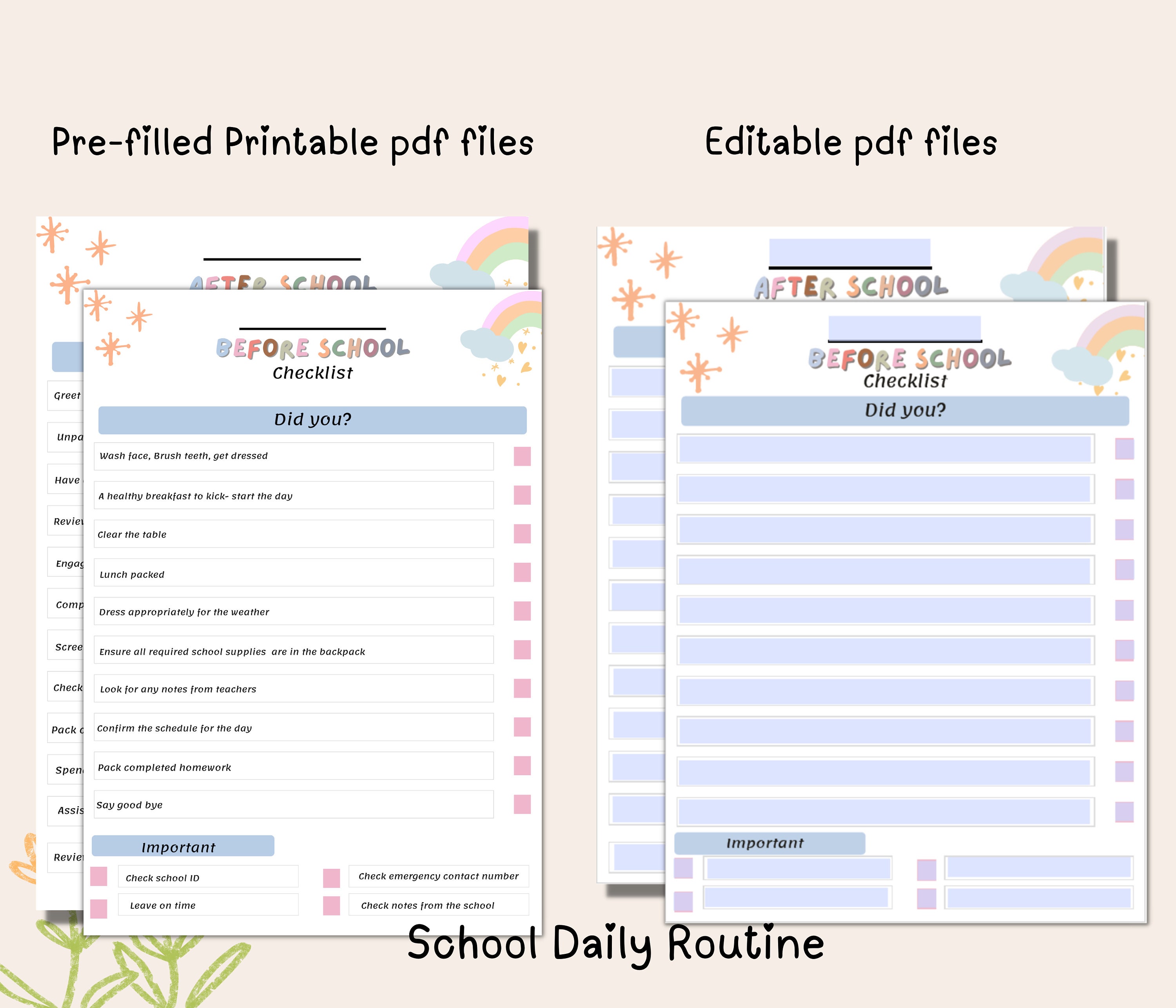Schooldays Checklist for Kids, After School Checklist, Daily Routine ...