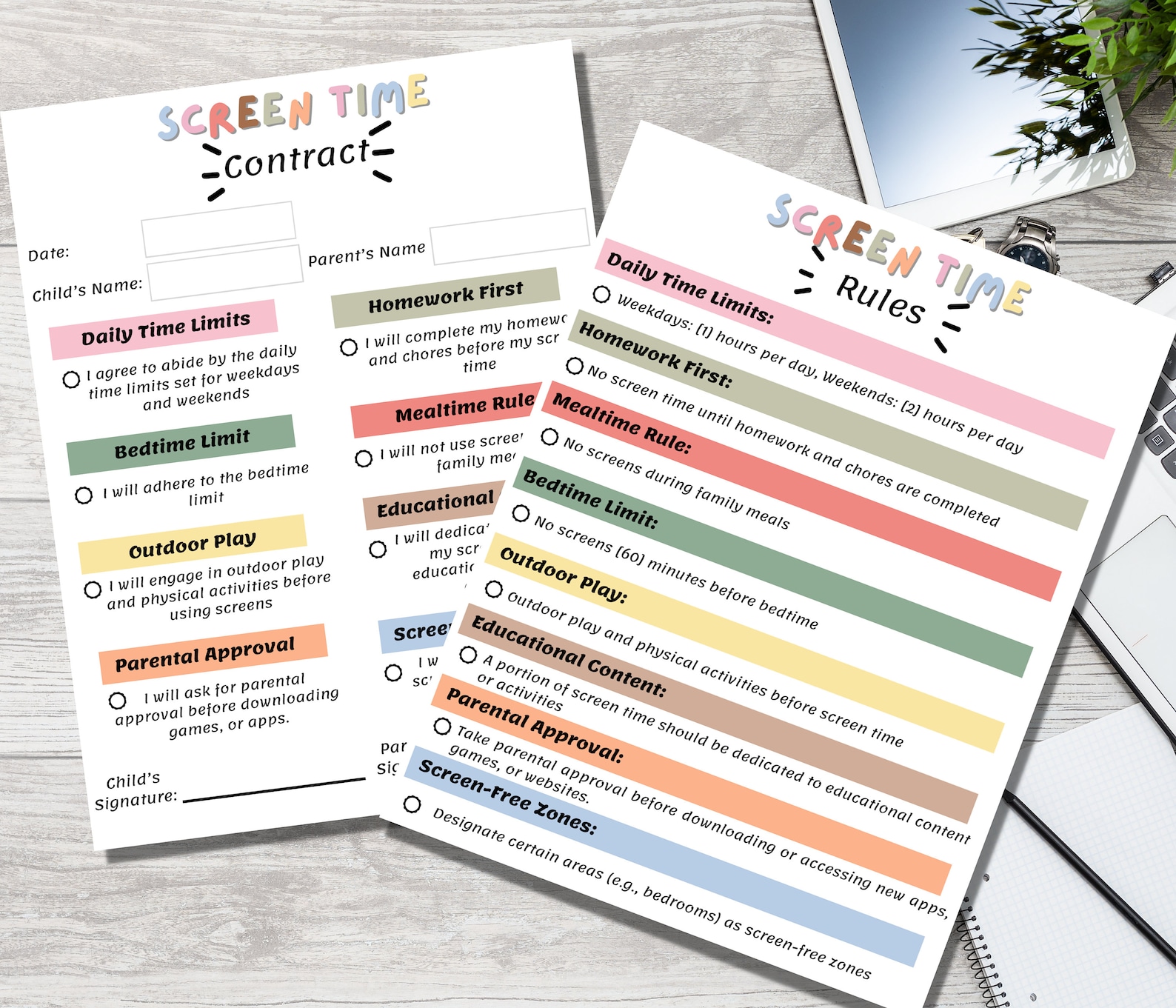 Screen Time Contract for Kids, Printable Screen Time Rules, Editable ...
