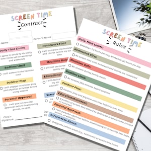 Screen Time Contract for Kids, Printable Screen Time Rules, Editable ...