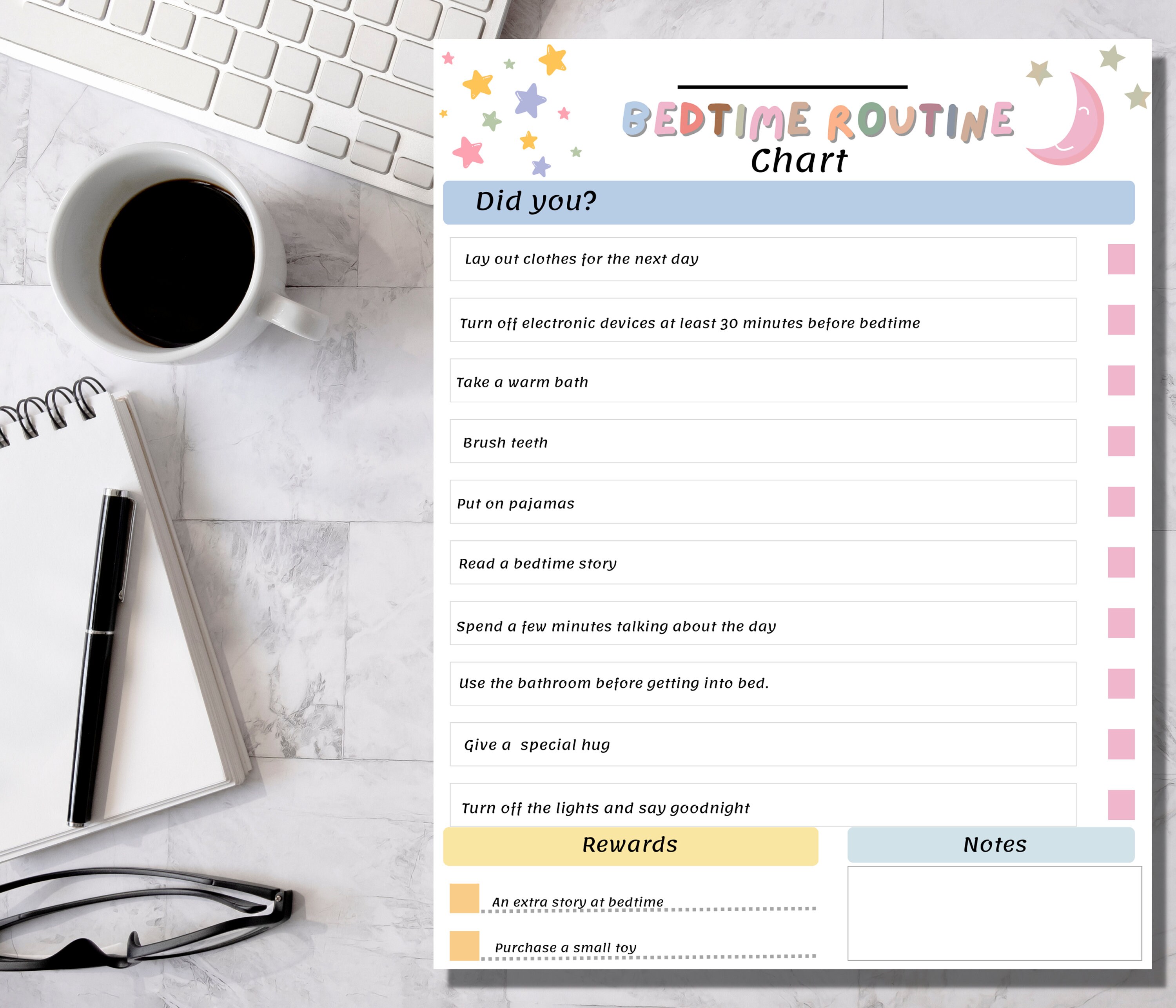 Bedtime Routine Checklist for Kids, Nighttime Routine Chart, Chore ...