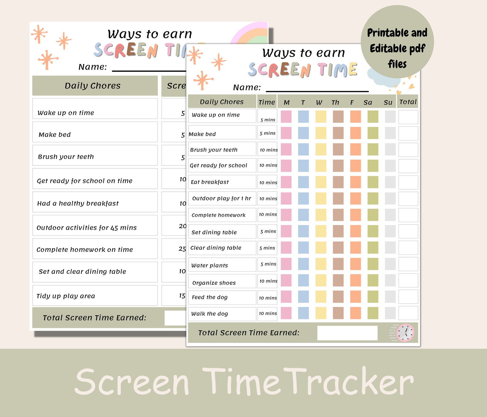 Screen Time Tracker for Kids, Editable Printable Screen Time Chart, How ...