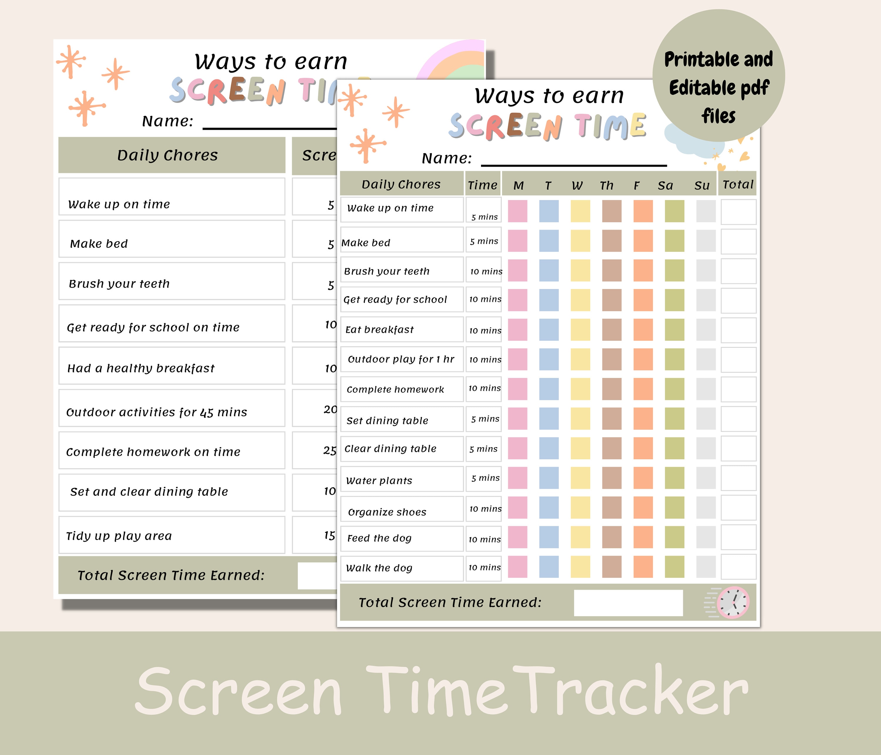 Screen Time Tracker for Kids, Editable Printable Screen Time Chart, How ...