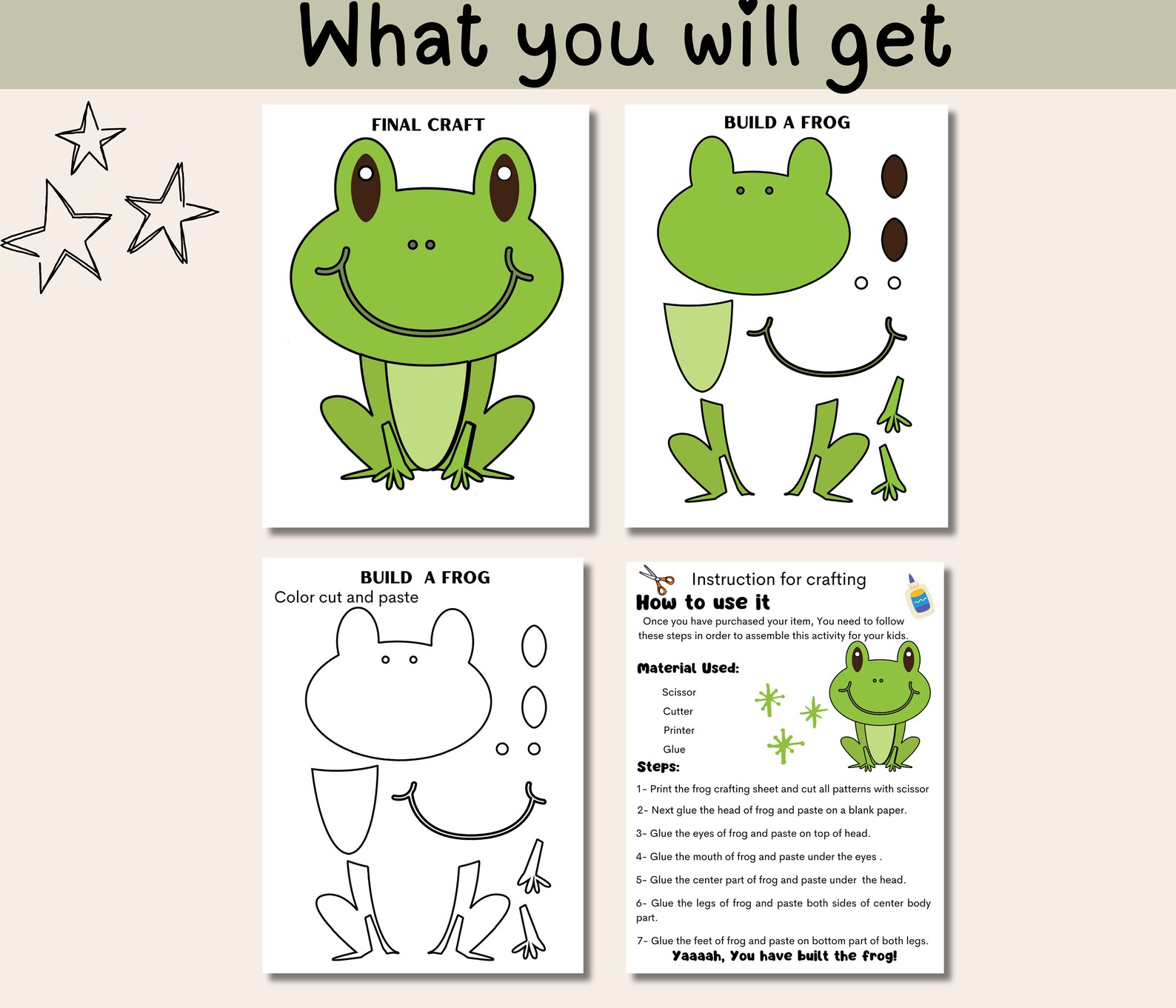 Frog Craft for Kids, Cut and Paste Activity Toddler, Fine Motor Skills ...