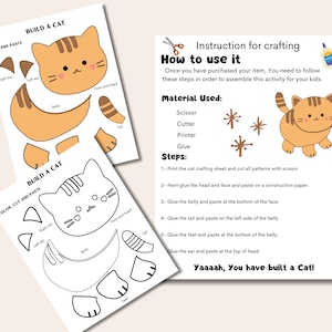Cat Cut and Paste Activity for Kids, Printable Cut Glue Paste Worksheet ...