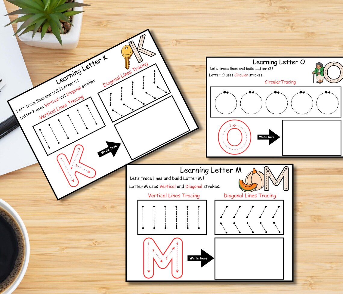 Preschool Letter Tracing Cards: ABC Strokes Guide (digital Download) - Etsy
