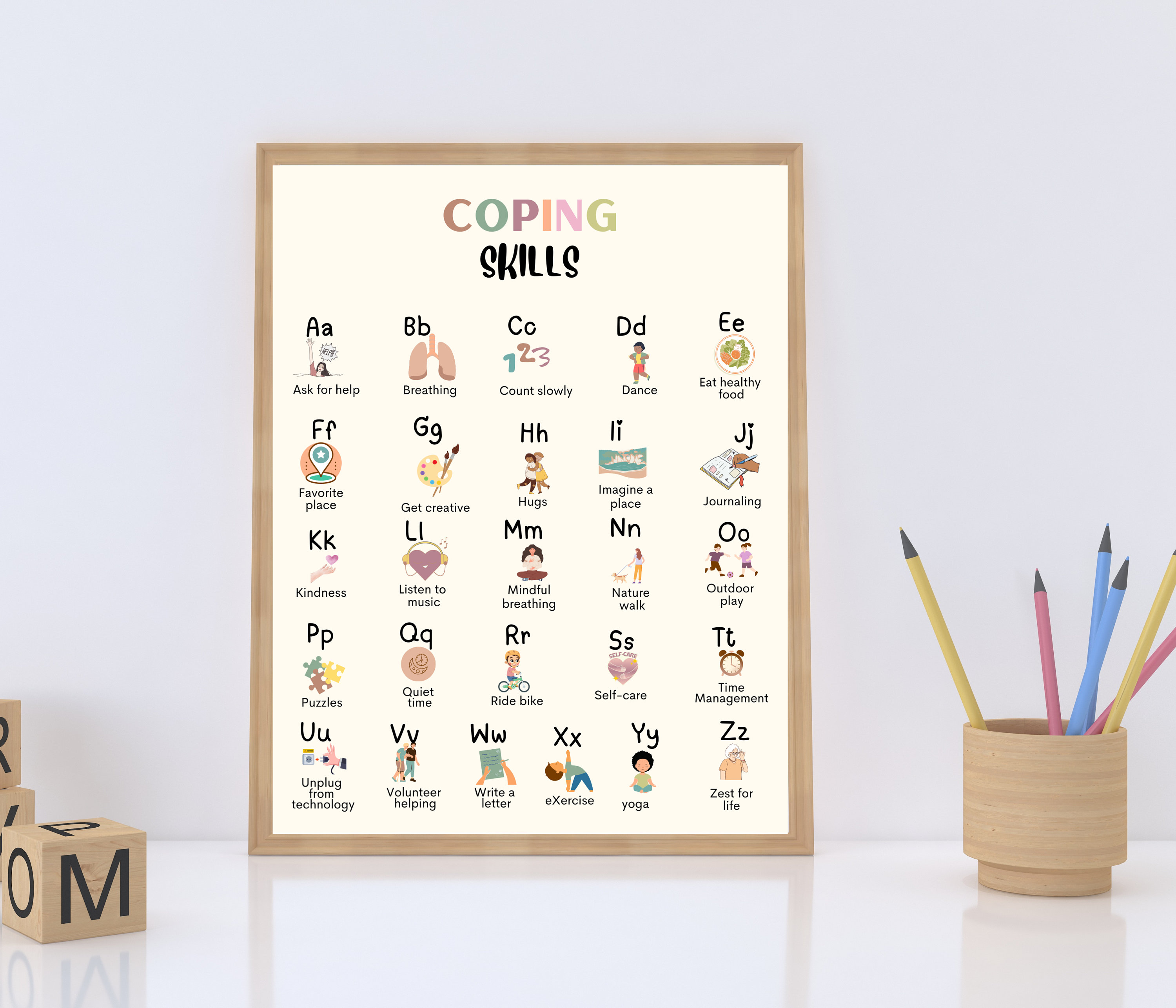 Coping Skills Alphabet Poster Kids, Elementary School Counselor ...