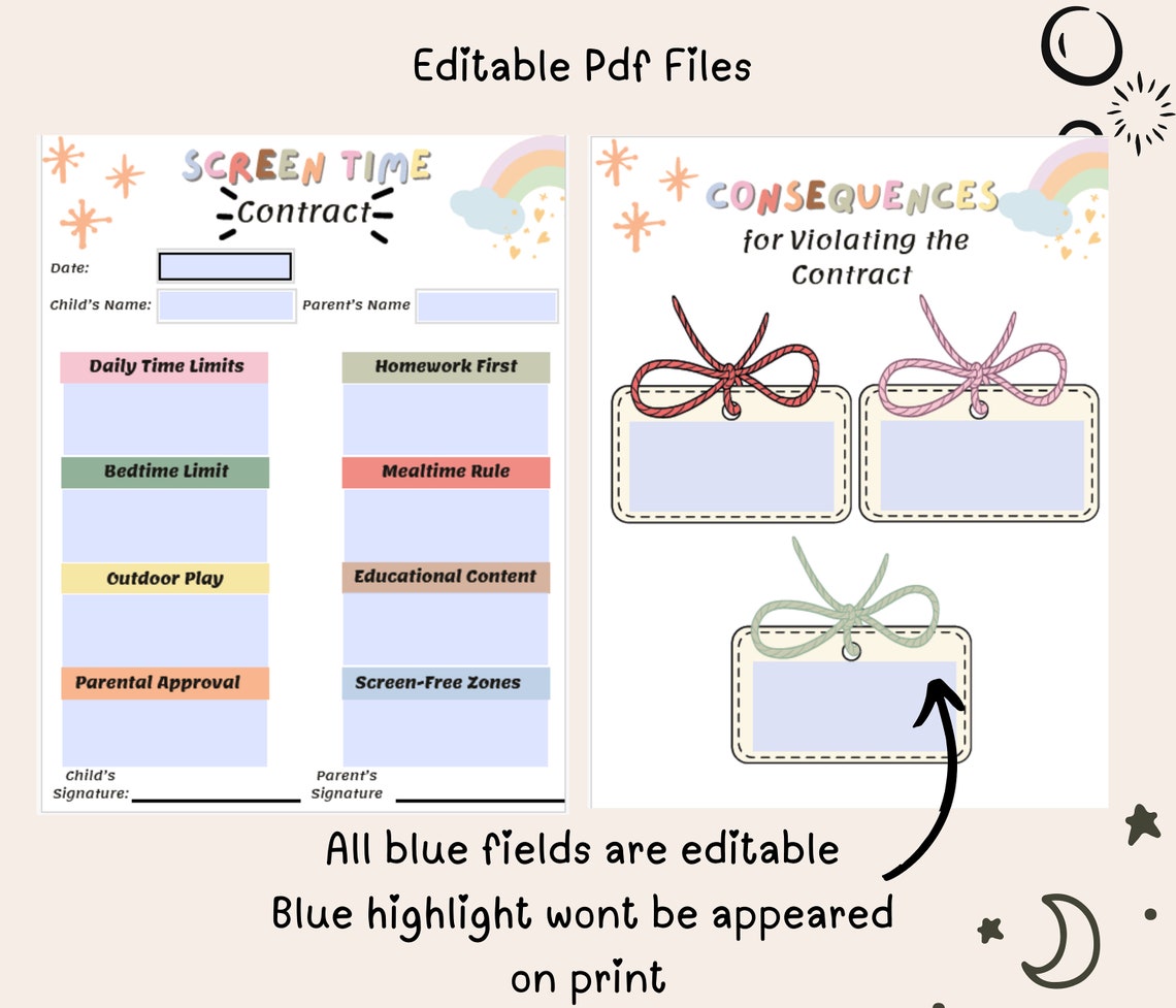 Screen Time Contract and Violation Consequences, Printable Screen Time ...