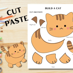 Cat Cut and Paste Activity for Kids, Printable Cut Glue Paste Worksheet ...