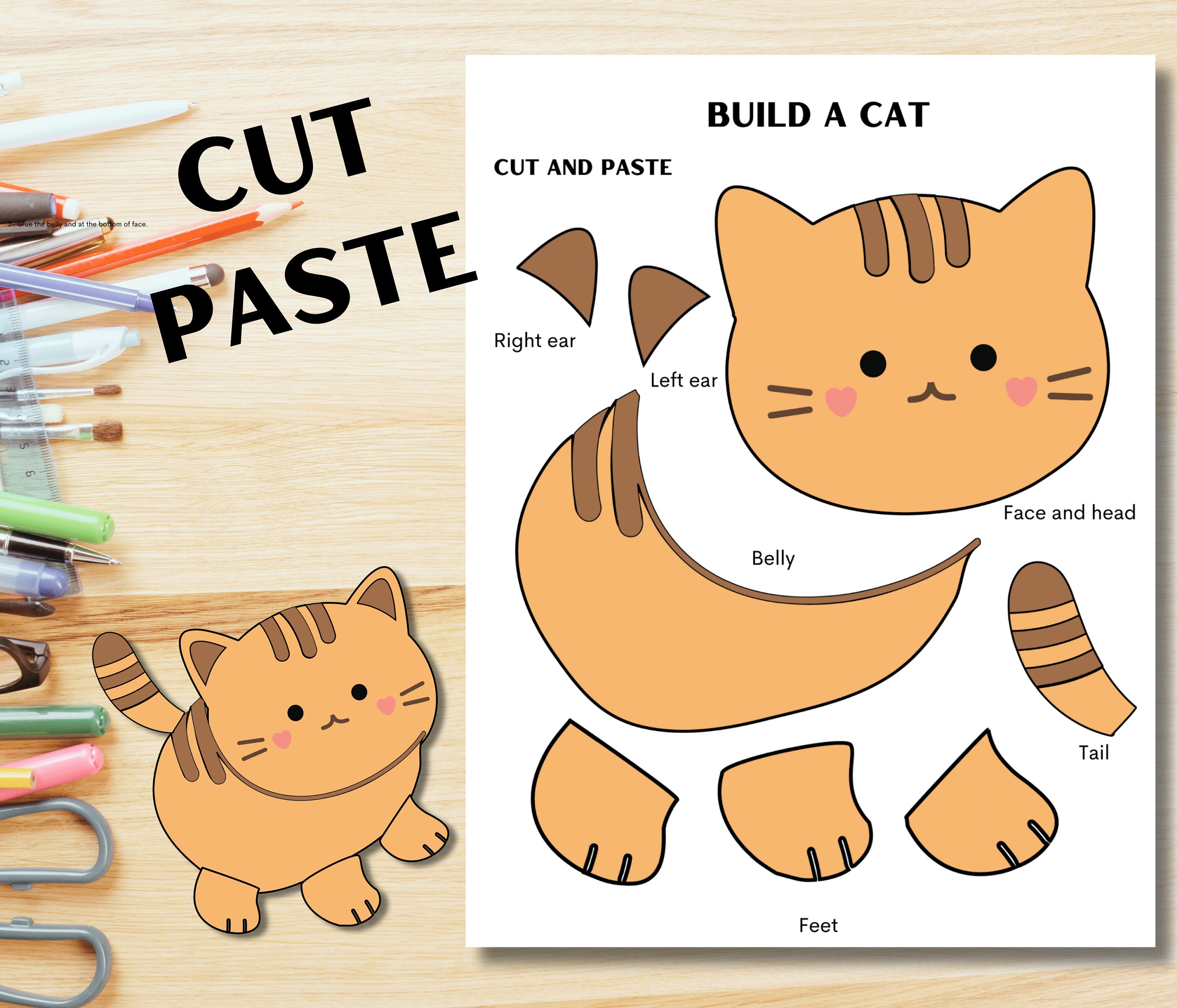 Cut and Paste Cat Activity for Kids, Preschool Cutting Practice ...