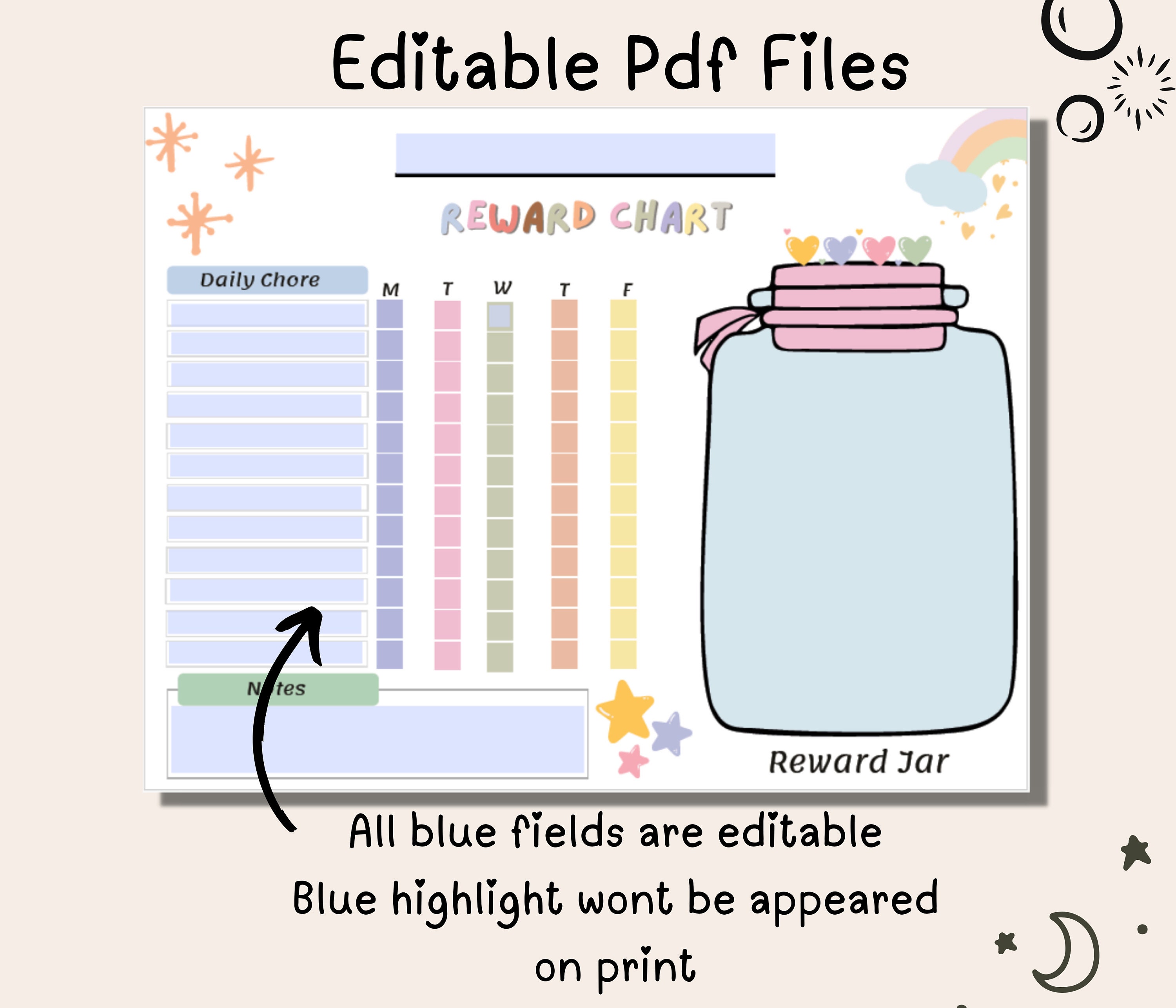 Reward Chart for Kids, Printable Classroom Reward Tokens, Reward Jar ...