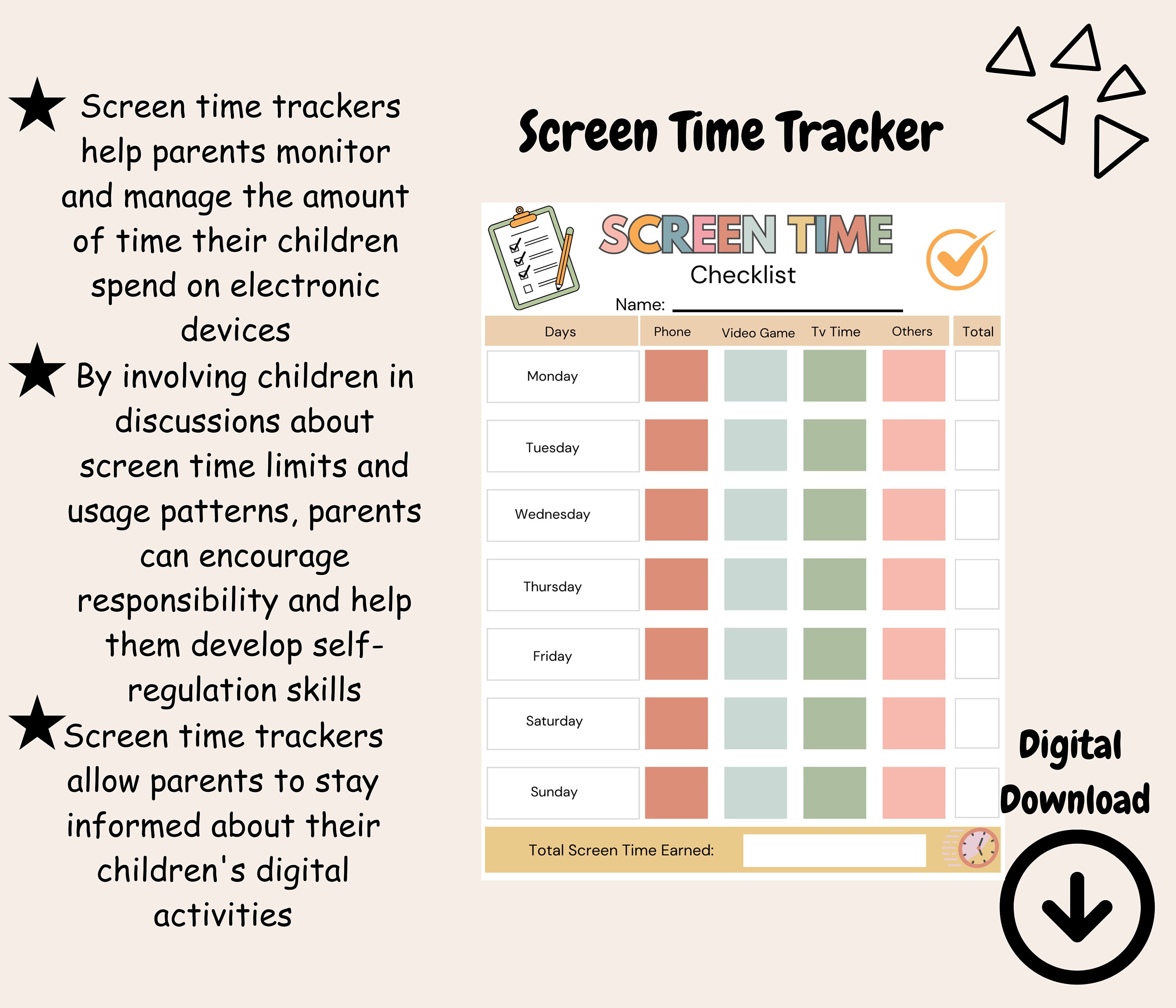 Screen Time Checklist for Kids, Screen Time Tokens, Screen Time ...