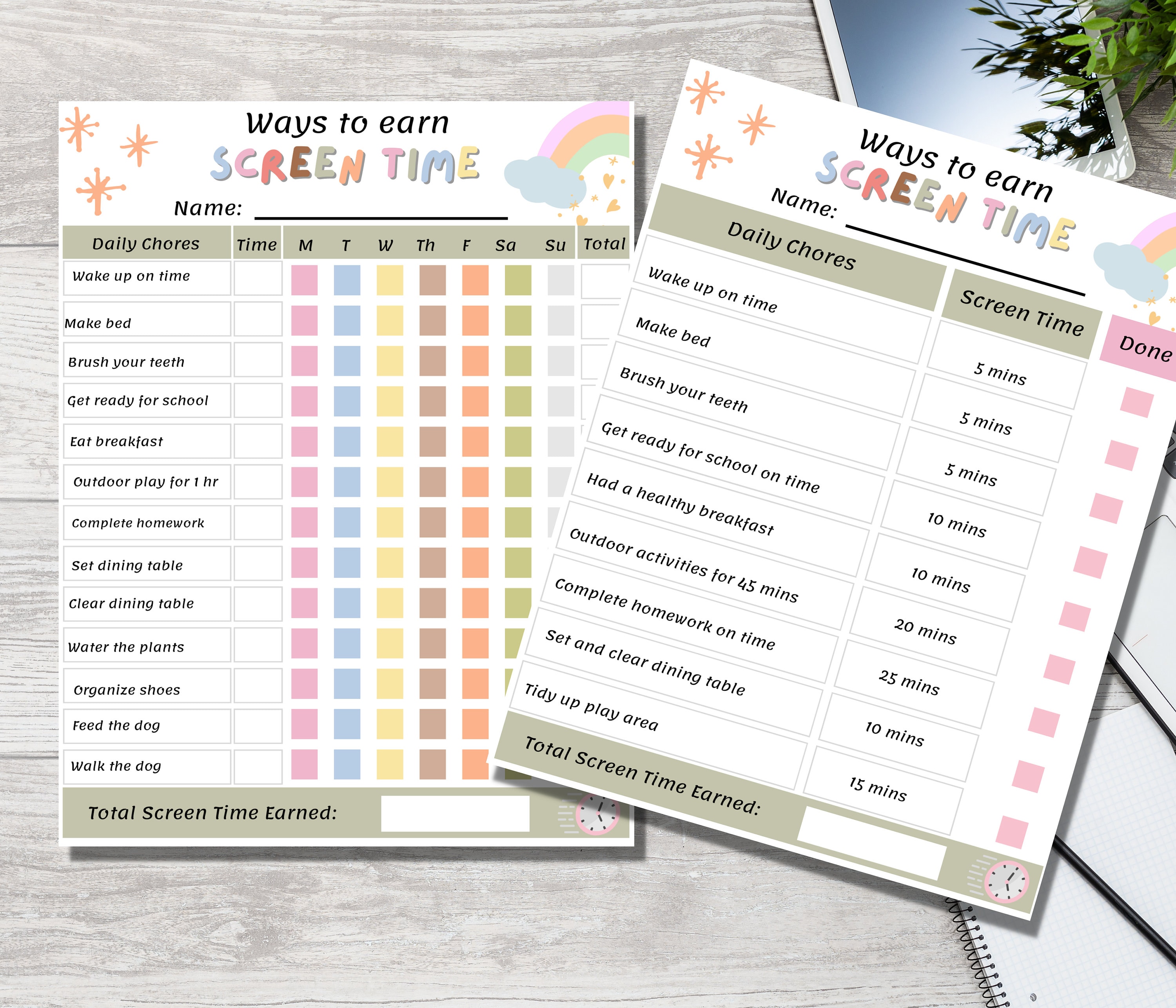 Screen Time Tracker for Kids, Editable Printable Screen Time Chart, How ...