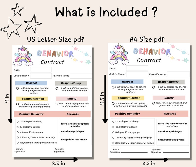 Behavior Contract for Kids, Behavior and Consequences Chart, Behavior ...