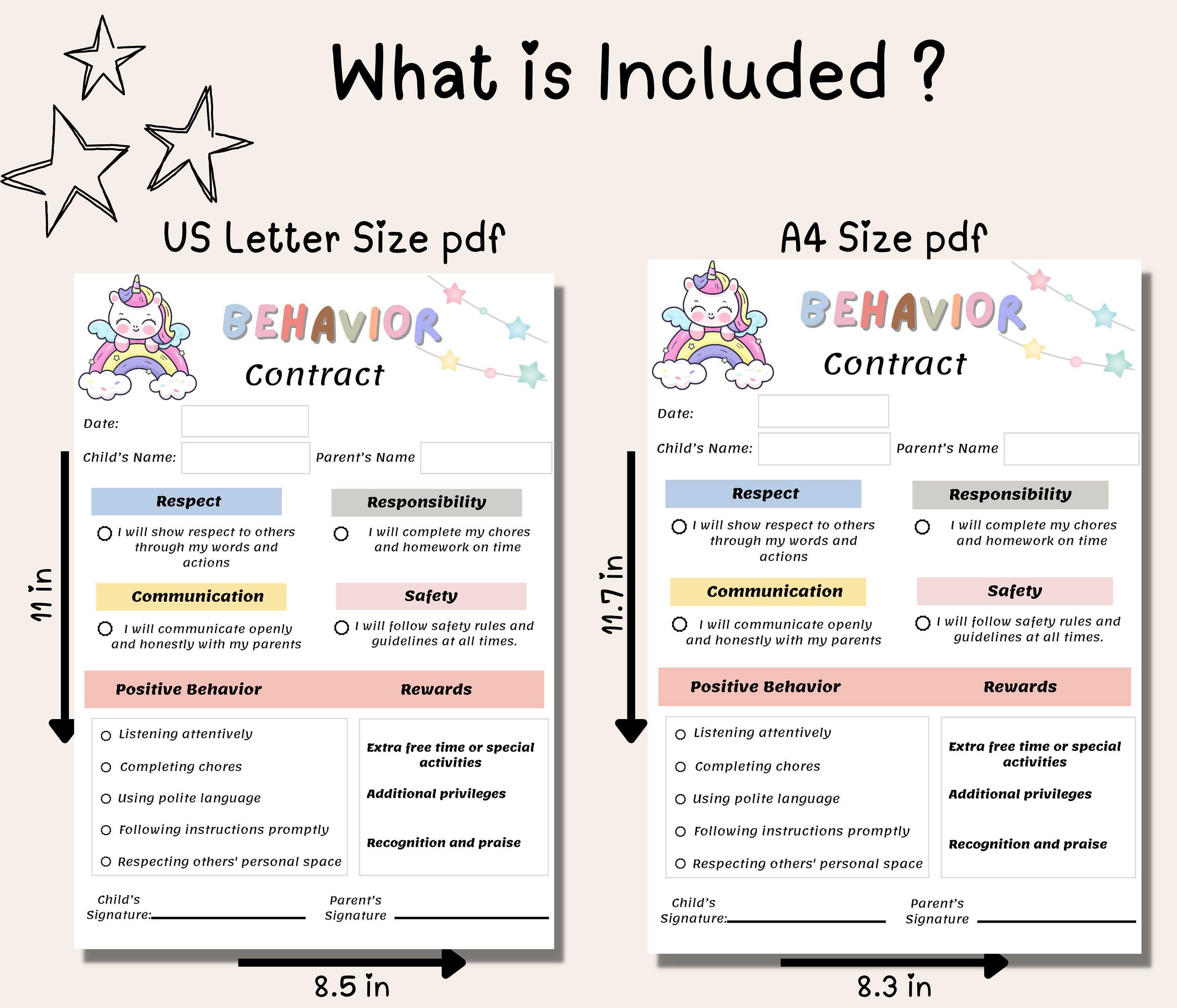 Behavior Contract for Kids, Behavior and Consequences Chart, Behavior ...