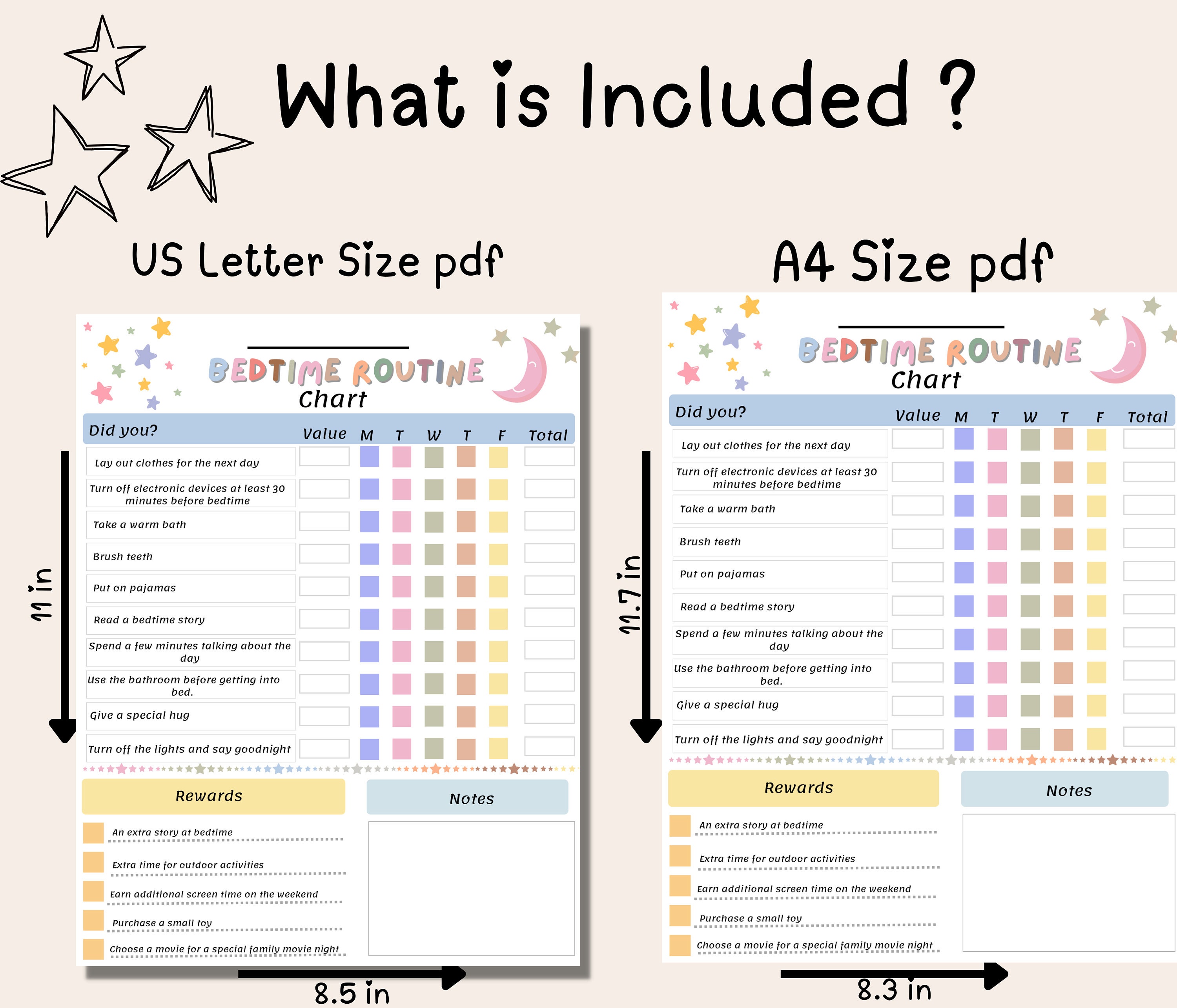 Bedtime Routine Checklist for Kids, Nighttime Routine Chart, Chore ...