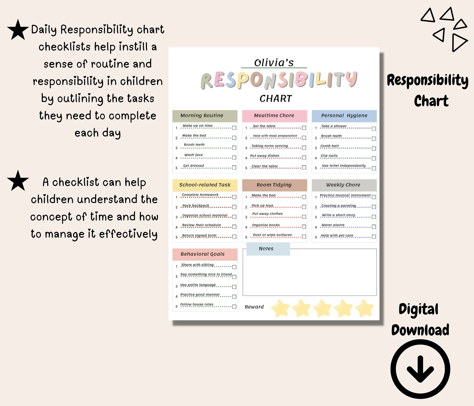 Editable Kids Chore Chart, Responsibility Chart for Kids, Kids ...