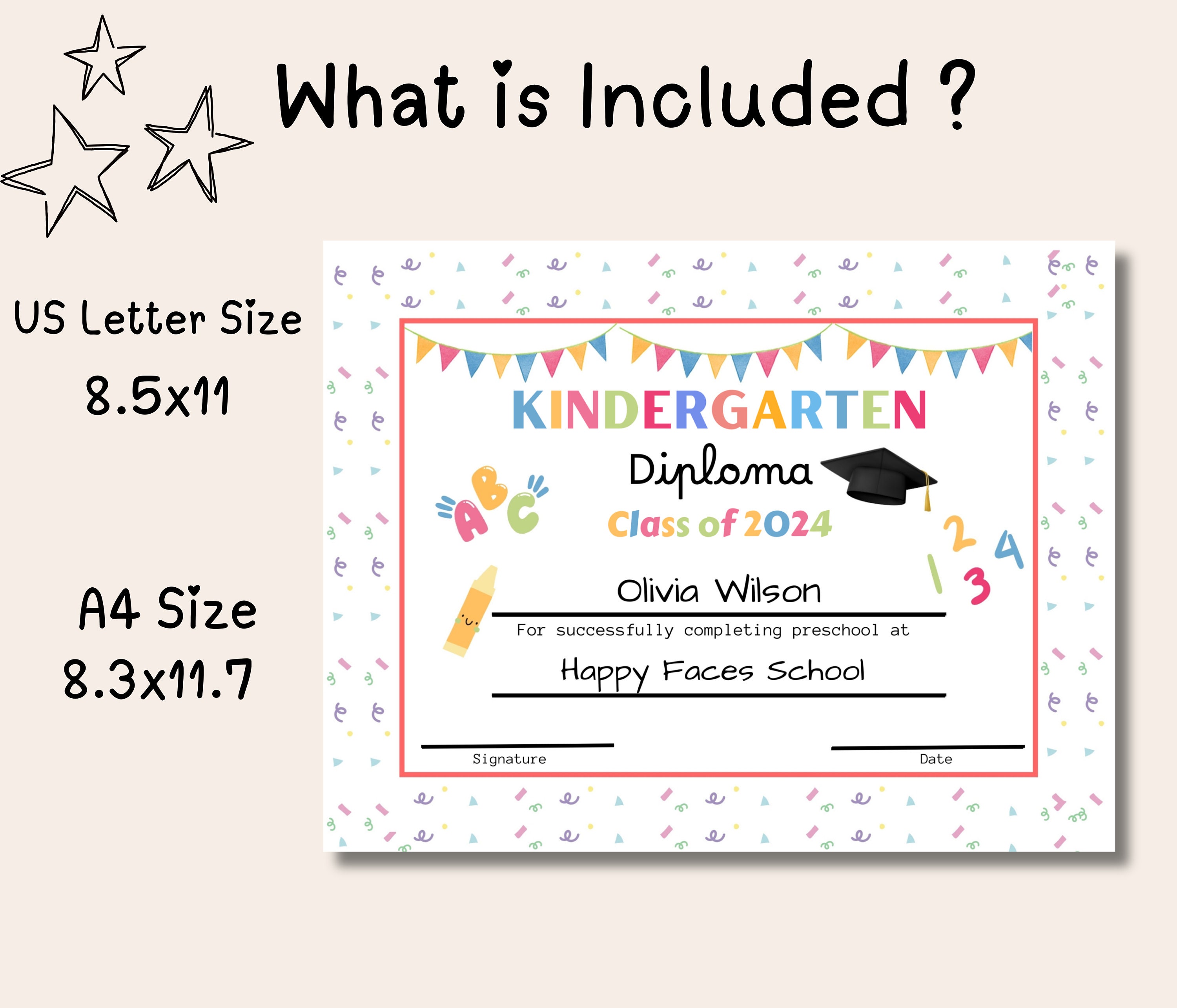 Editable Kindergarten Diploma Template, Kindergarten Graduation ...