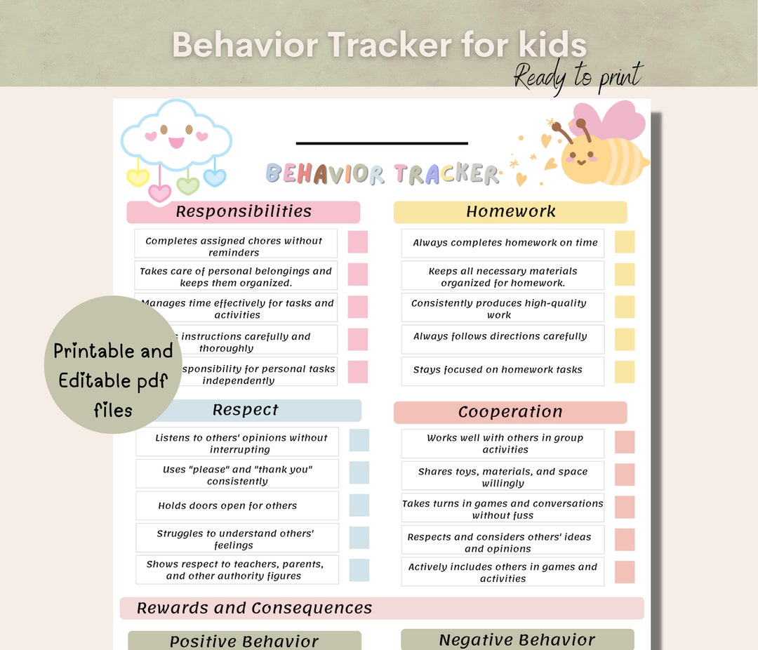 Kids Behavior Chart, Kids Responsibility Chart, Behavior and Chore ...
