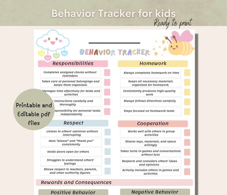 Kids Behavior Chart, Kids Responsibility Chart, Behavior and Chore ...