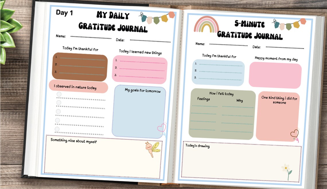 Kids Gratitude Journal Printable, 5-minute Gratitude Journal ...