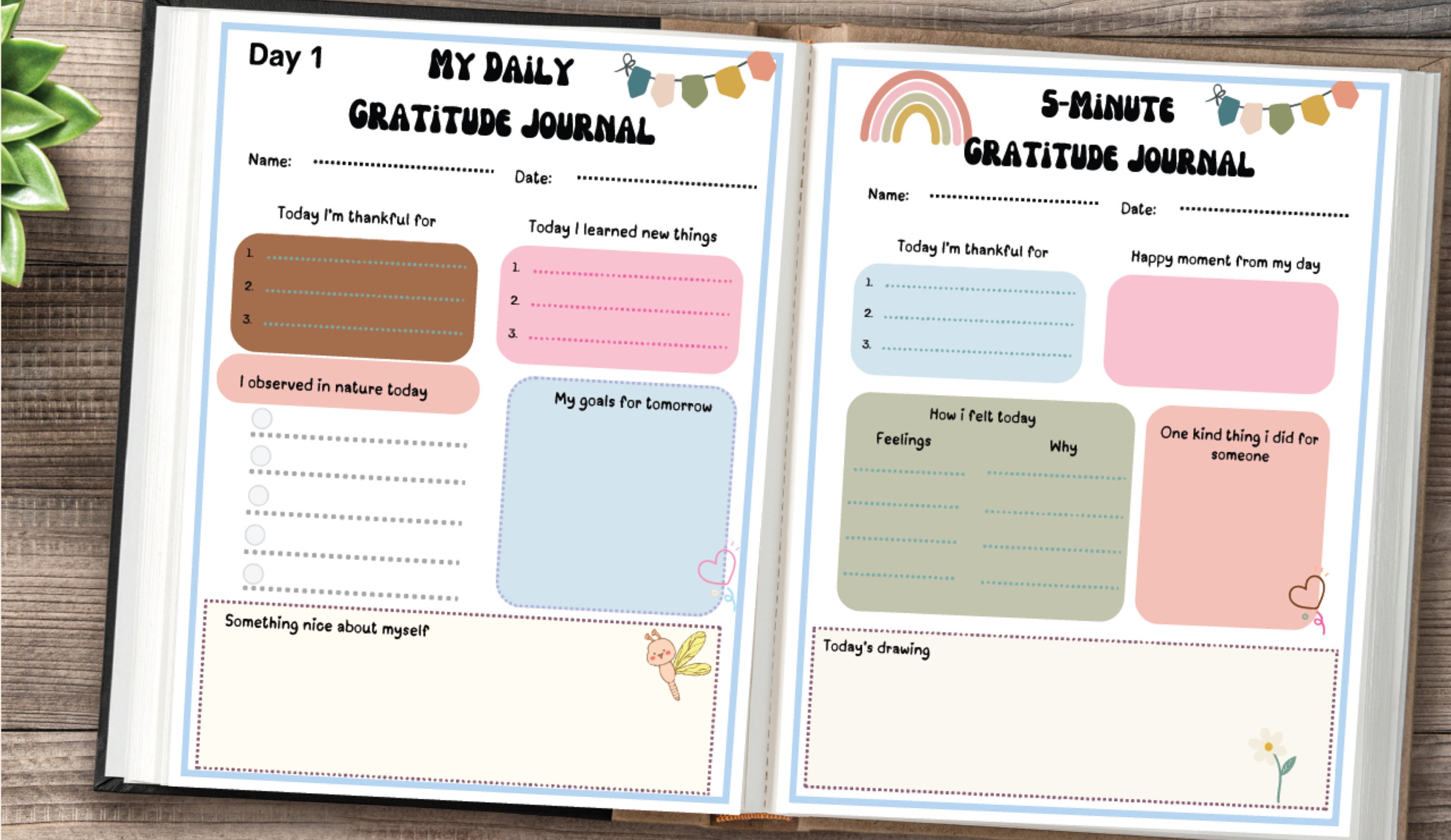 Kids Gratitude Journal Printable, 5-minute Gratitude Journal ...