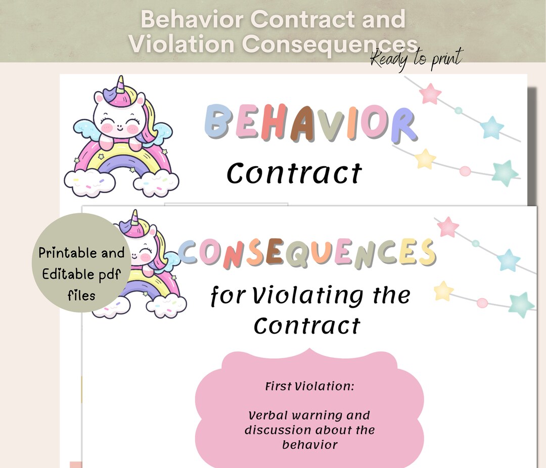 Behavior Contract for Kids, Behavior and Consequences Chart, Behavior ...
