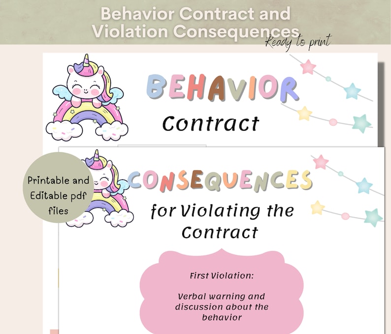 Behavior Contract for Kids, Behavior and Consequences Chart, Behavior ...
